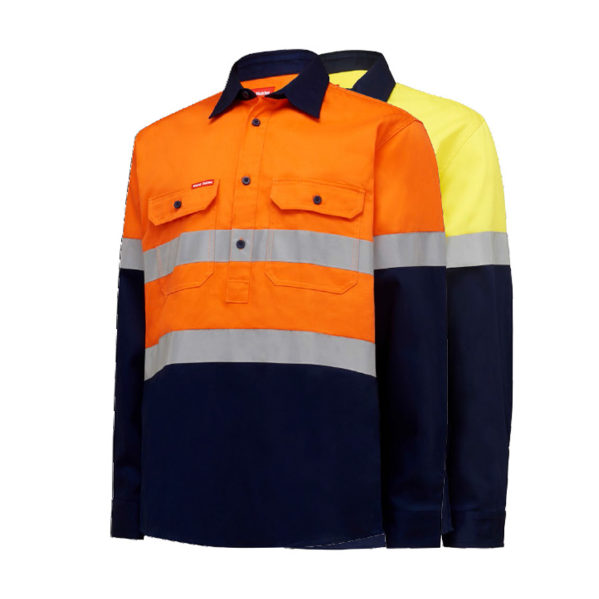 Hard Yakka 190g Hivis L/S Closed Front (D+N) Cotton Drill Shirt ...